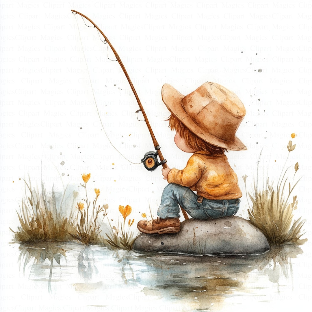 Kid Fishing Clipart | 5 High Quality Jpgs | Digitaldownload | Wall Art ...