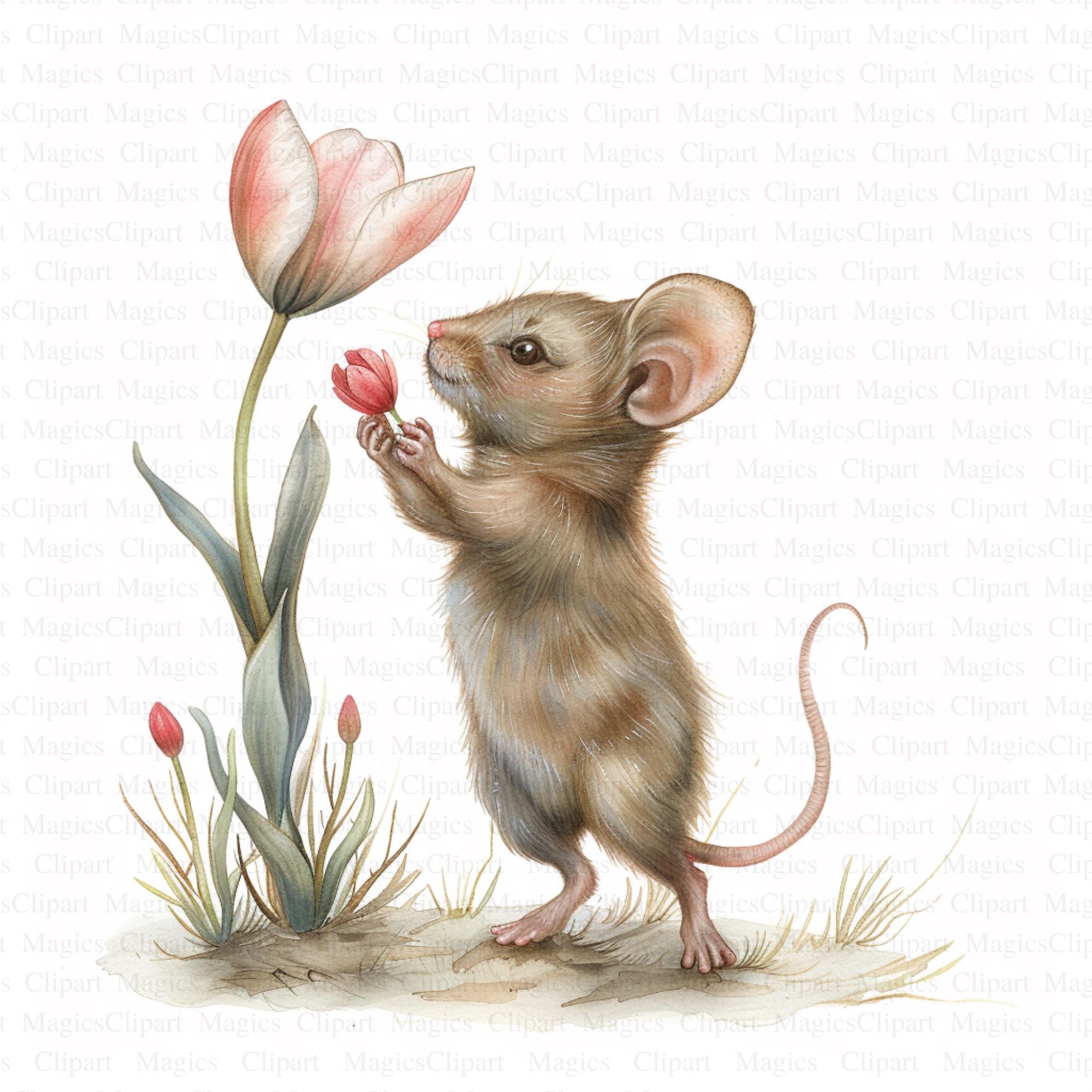 Mice and Tulip Clipart 5 High Quality Jpgs Digital Download Cute Mouse ...