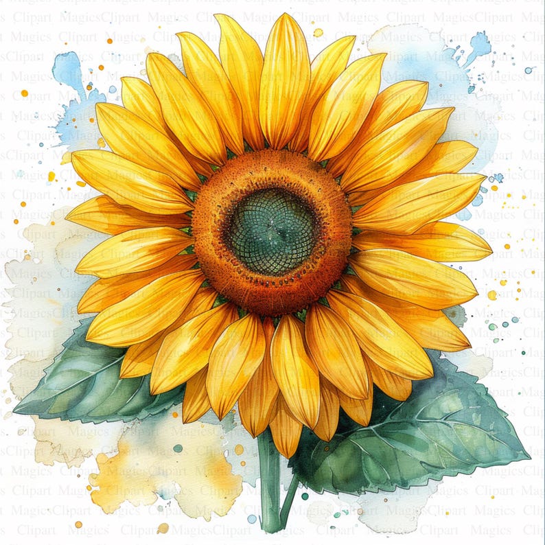 Sunflower Clipart 5 High Quality Jpgs Digital Download Botanical Art ...