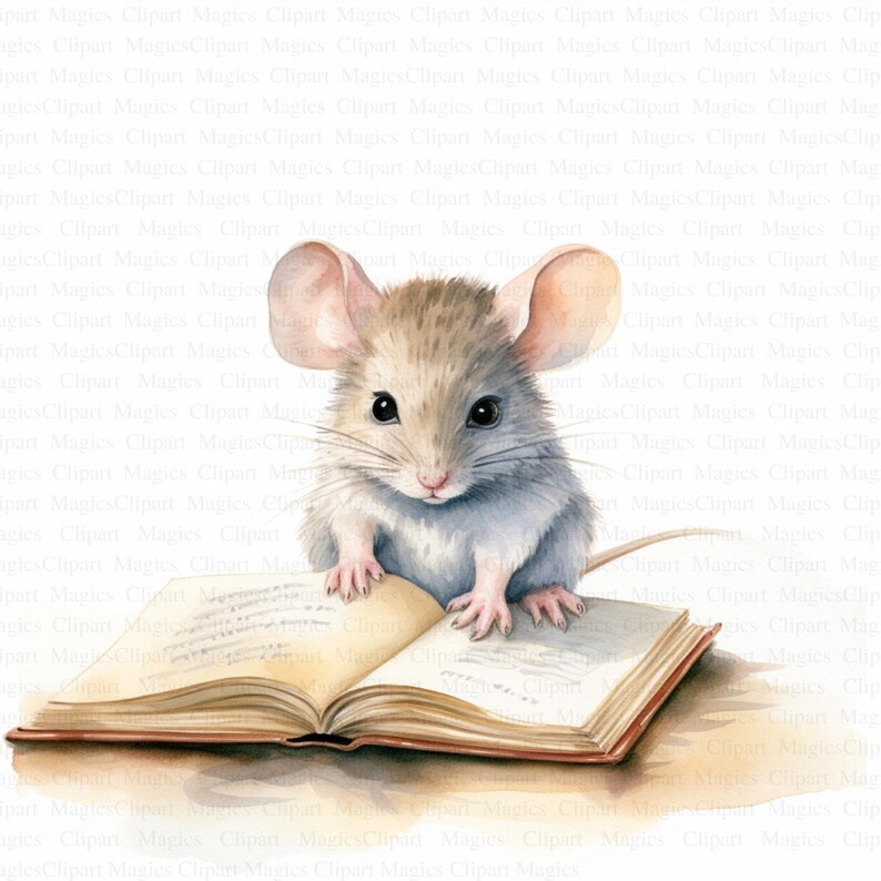 Mouse Reading Book Clipart 5 High Quality Jpgs Digital Download Mouse ...