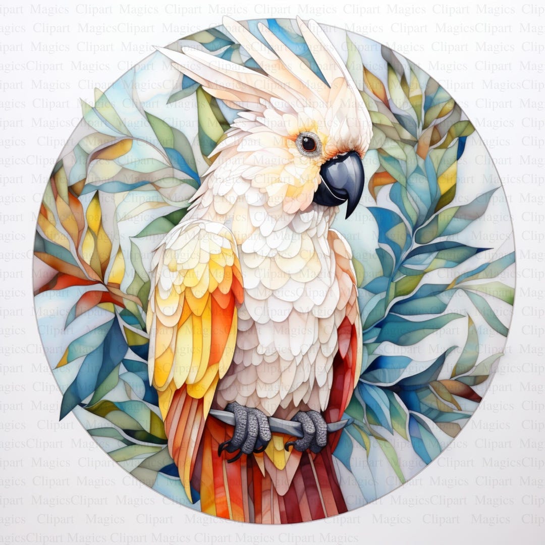 Stained Glass Cockatoo 5 High Quality Jpgs Digitaldownload Card Making ...