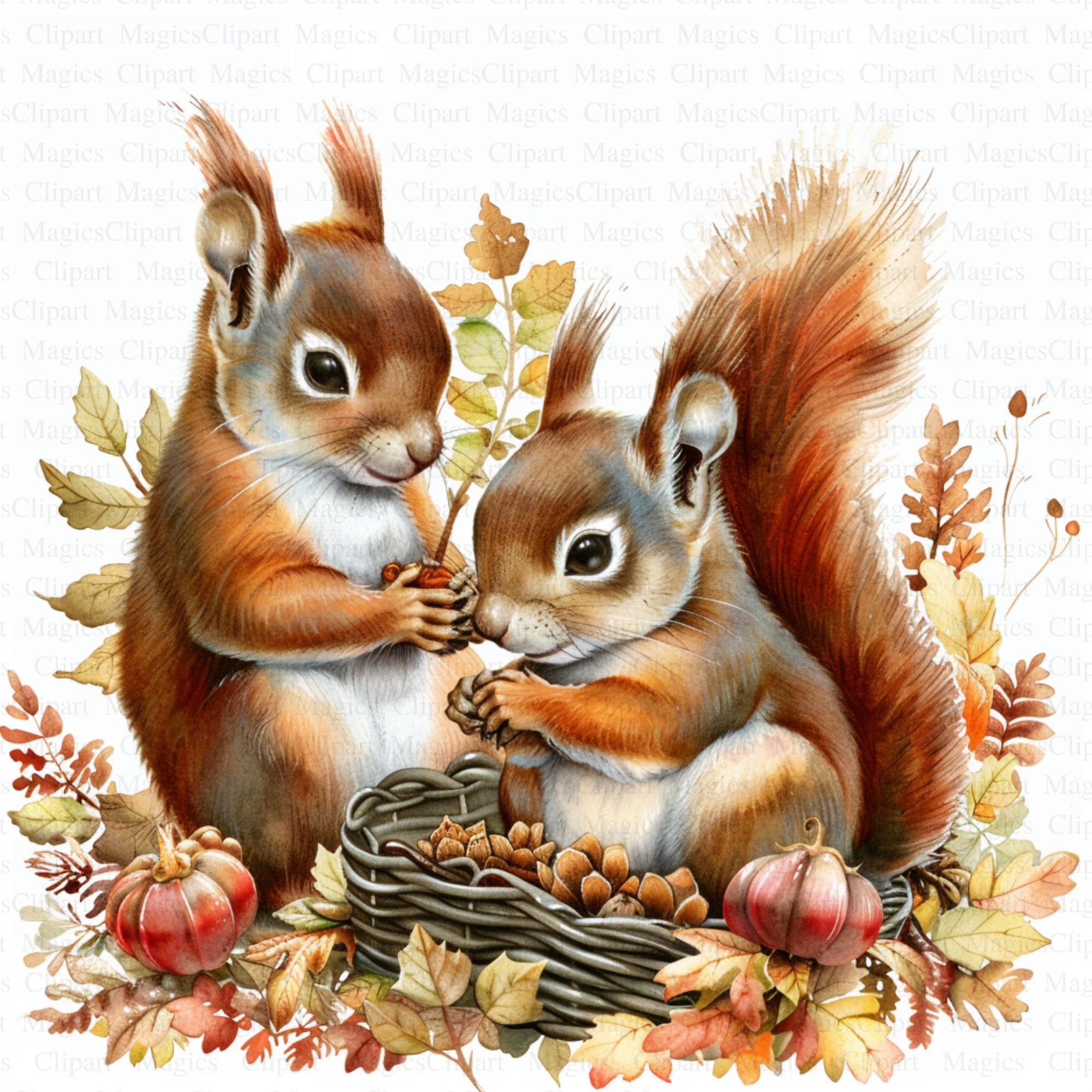 Watercolor Squirrels Clipart 5 High Quality Jpgs Digitaldownload Cute ...