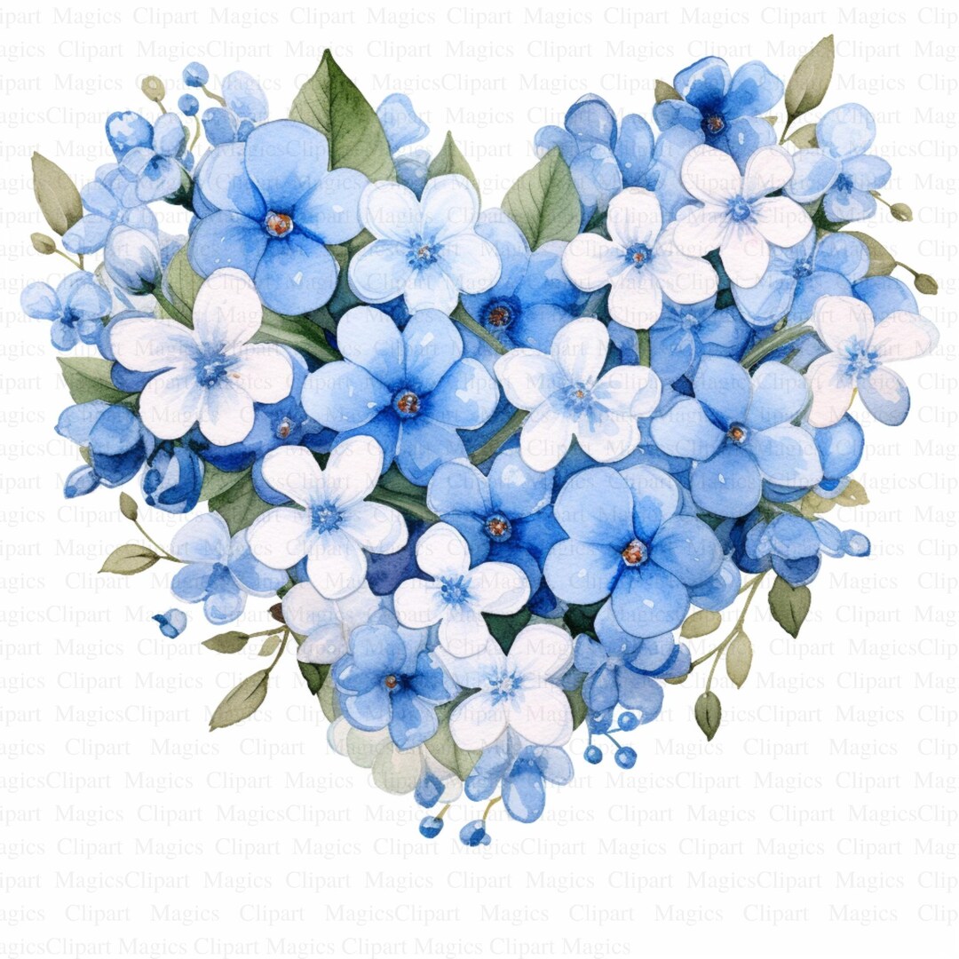 Floral Heart Watercolor Clipart | Cherry & Forget-me-not (digital ...