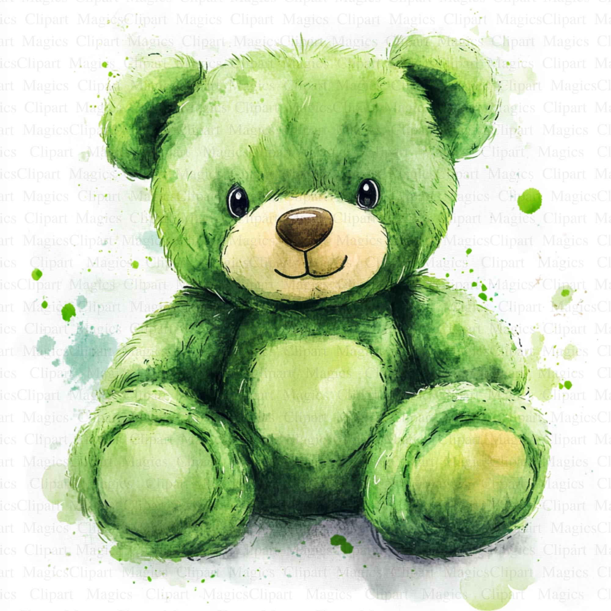 Green Teddy Bear Clipart | Cute Nursery Art (digital Download) - Etsy