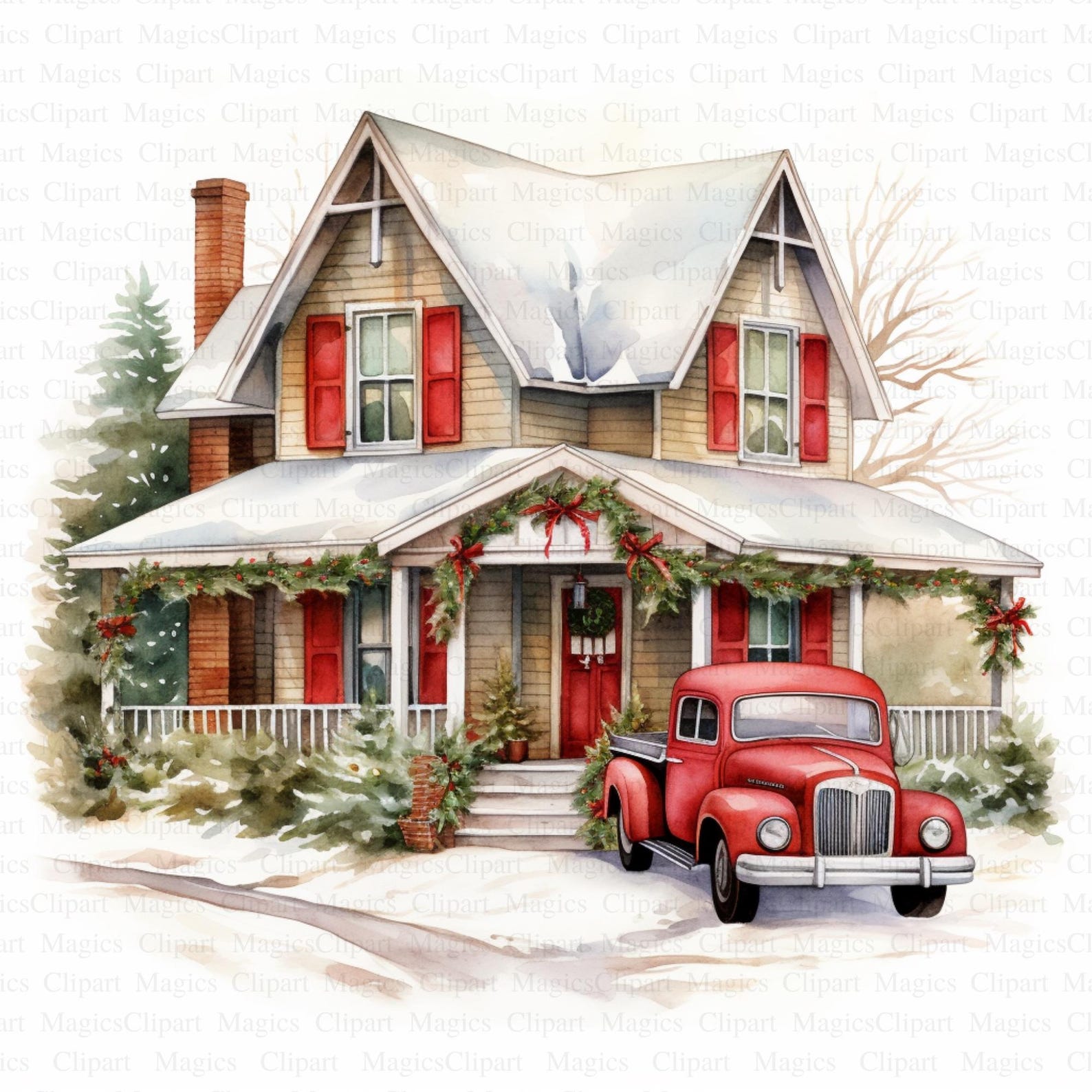 Christmas Farmhouse Clipart | 5 High Quality Jpgs | Digital Download ...