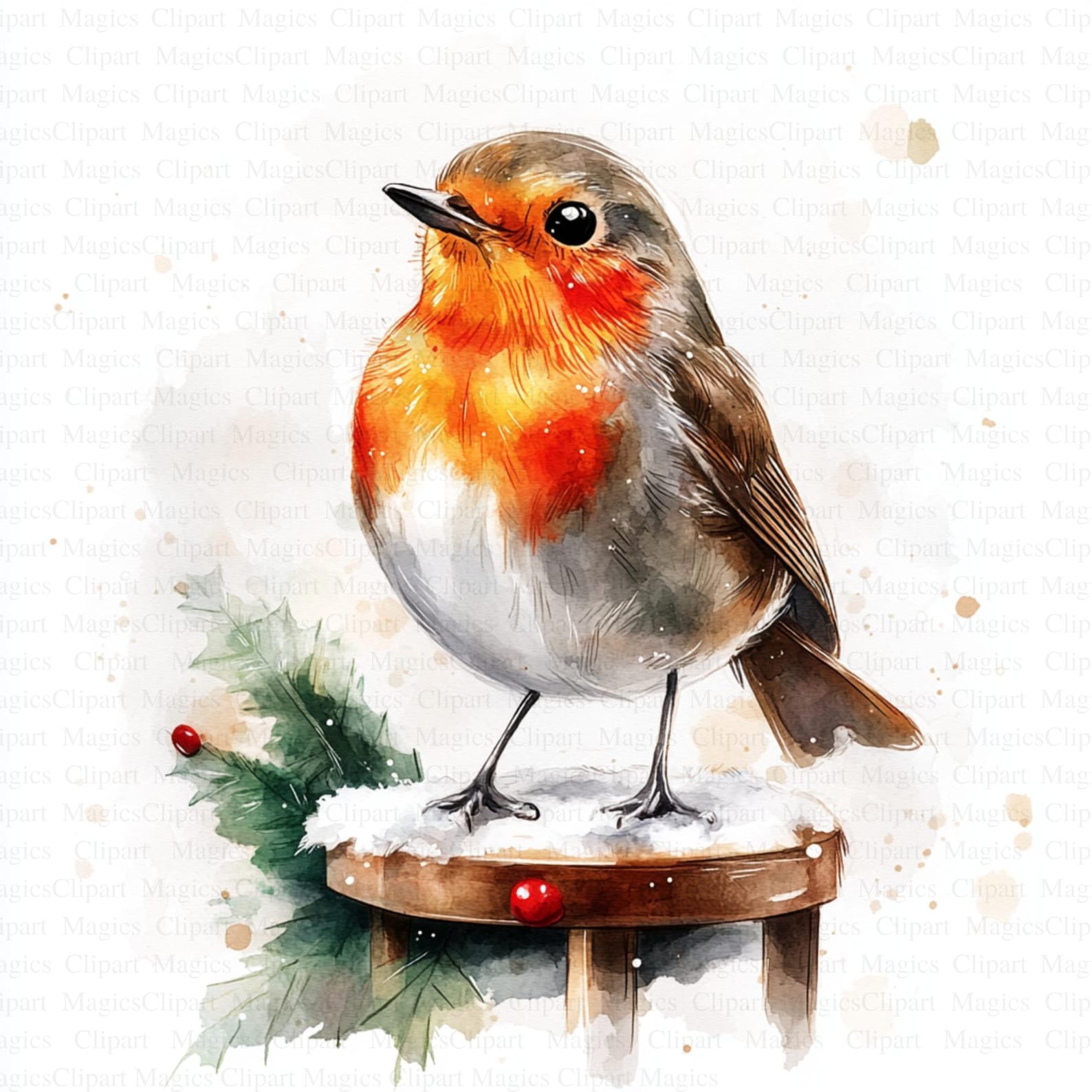 Watercolor Christmas Robin Clipart | Holiday Scrapbooking (digital ...