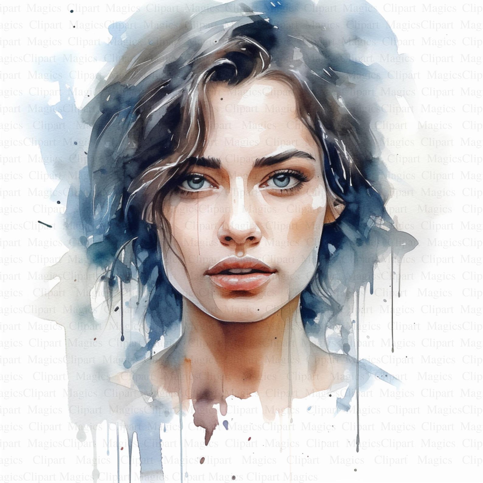 Watercolor Woman Portrait Clipart | Expressive Face Art (digital ...
