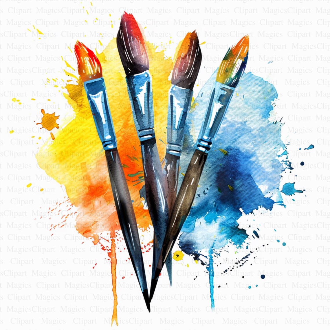 Paint Brushes Clipart 5 High Quality Jpgs Digital Download Card Making ...