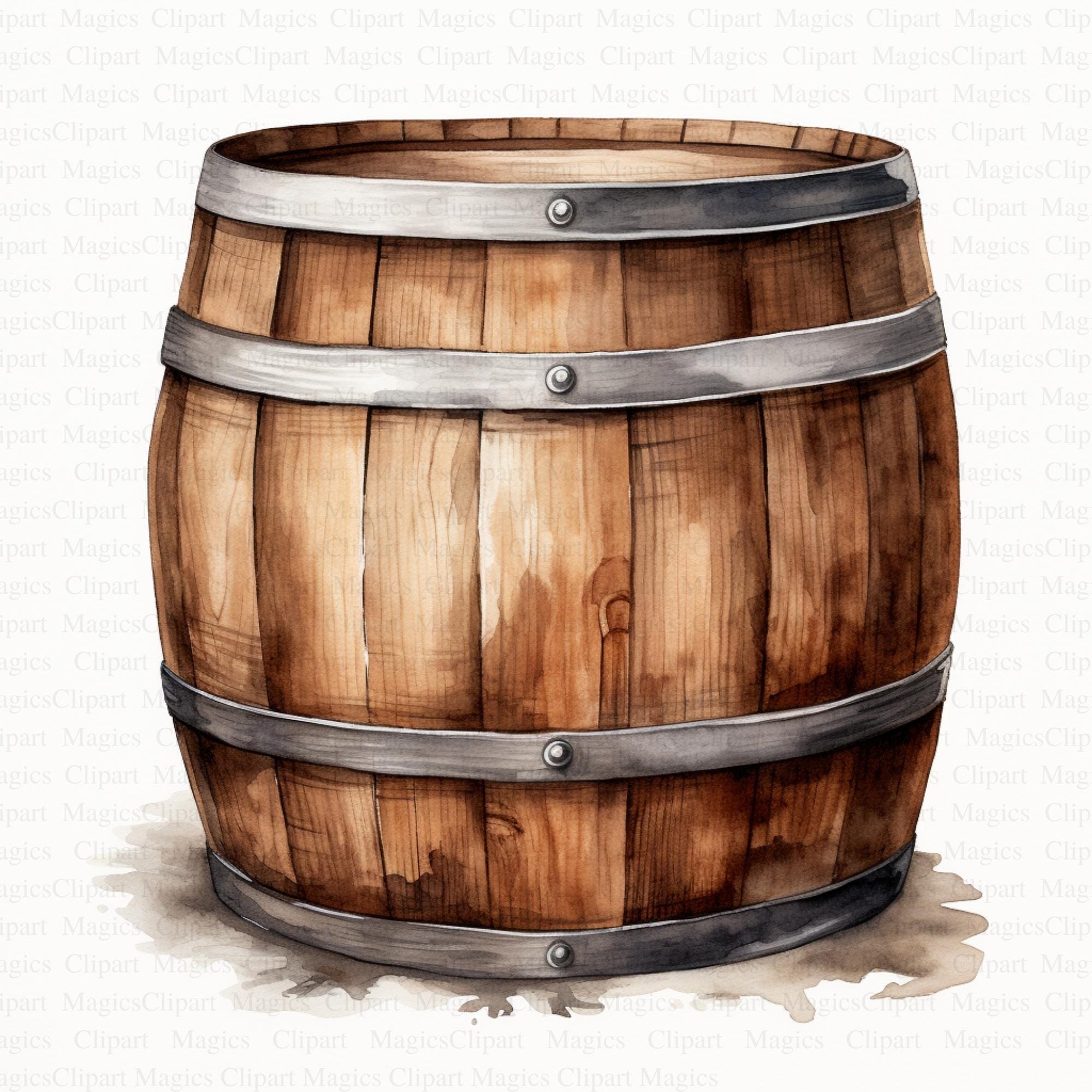 Rustic Wooden Barrels Clipart 5 High Quality Jpgs Digital Download Card ...