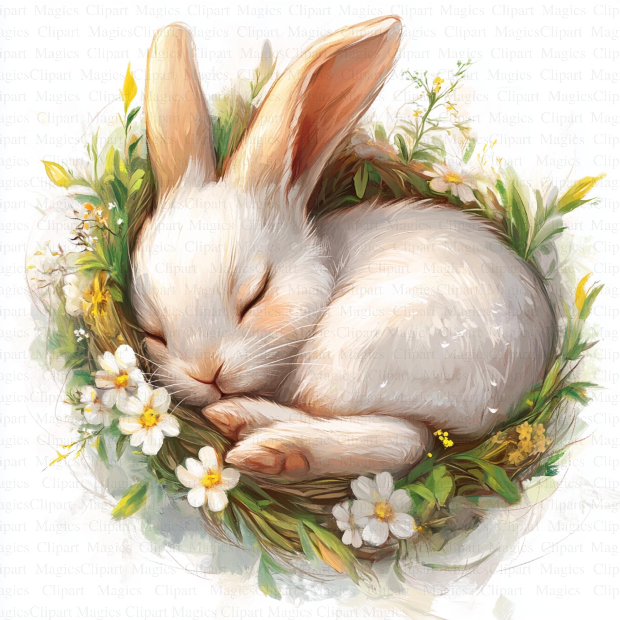 Sleeping Bunny Clipart 5 High Quality Jpgs Digitaldownload Cute Bunny ...