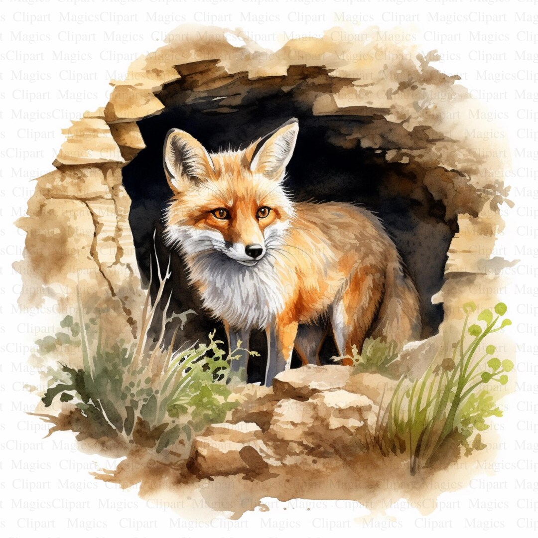 Fox in the Den Clipart 5 High Quality Jpgs Digital Download Card Making ...