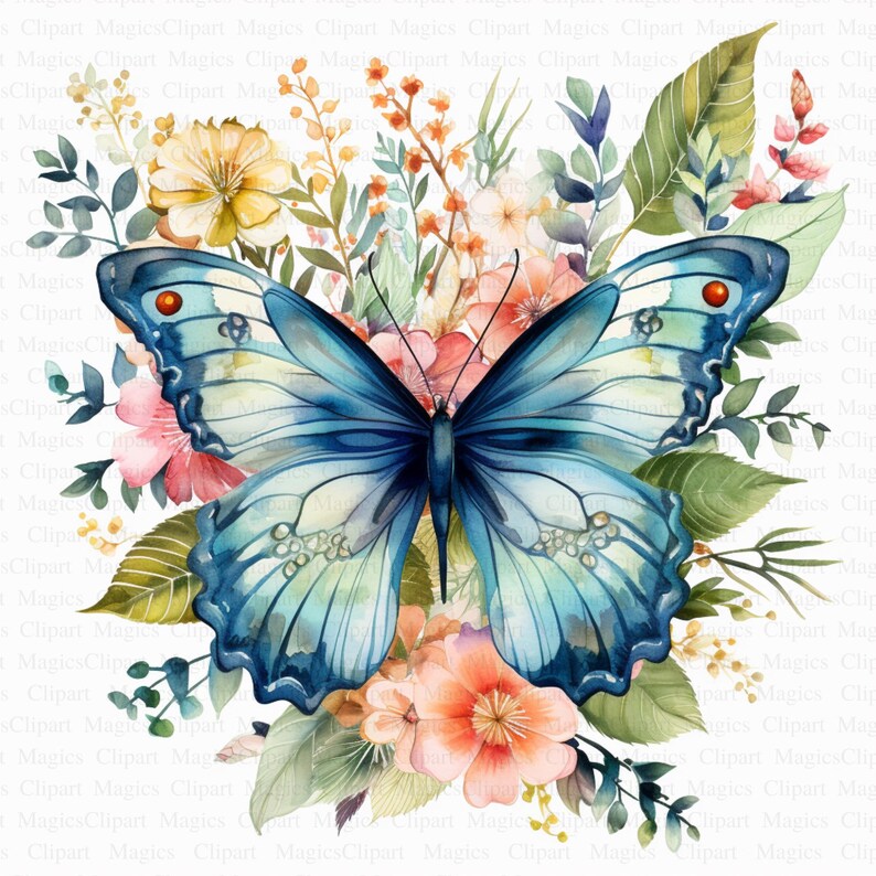 Flowers Butterfly Clipart 5 High Quality Jpgs Digitaldownload Nursery ...