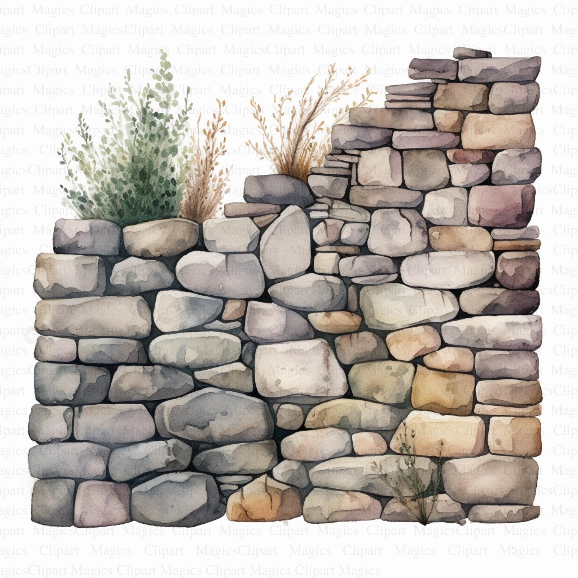 Rustic Stone Walls Clipart 5 High Quality Jpgs Digital Download Art ...