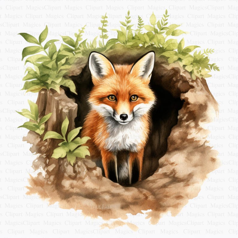 Fox Den Clipart | Watercolor Animal Illustration (digital Download) - Etsy