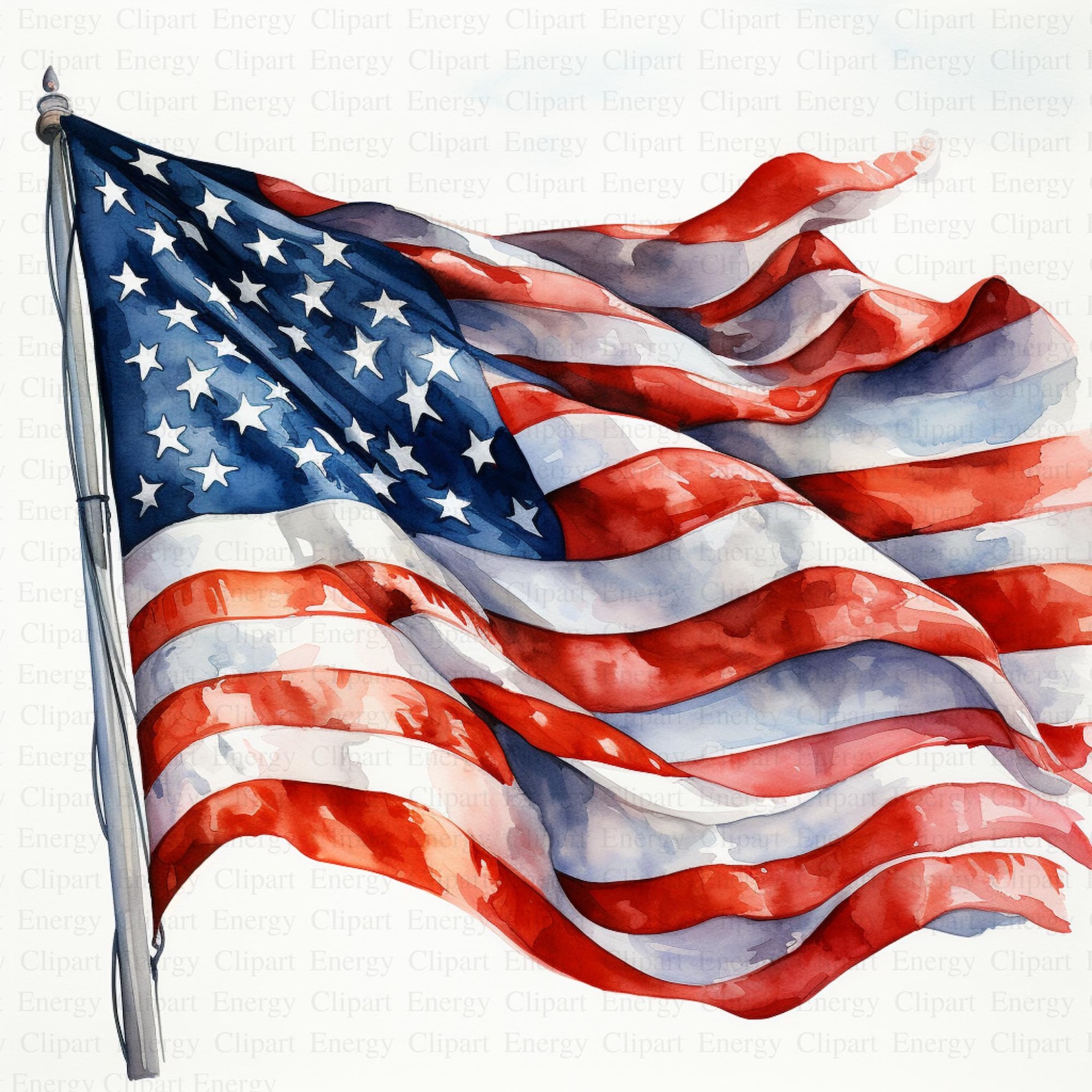Watercolor American Flag Clipart 5 High Quality Jpgs Digital Download ...