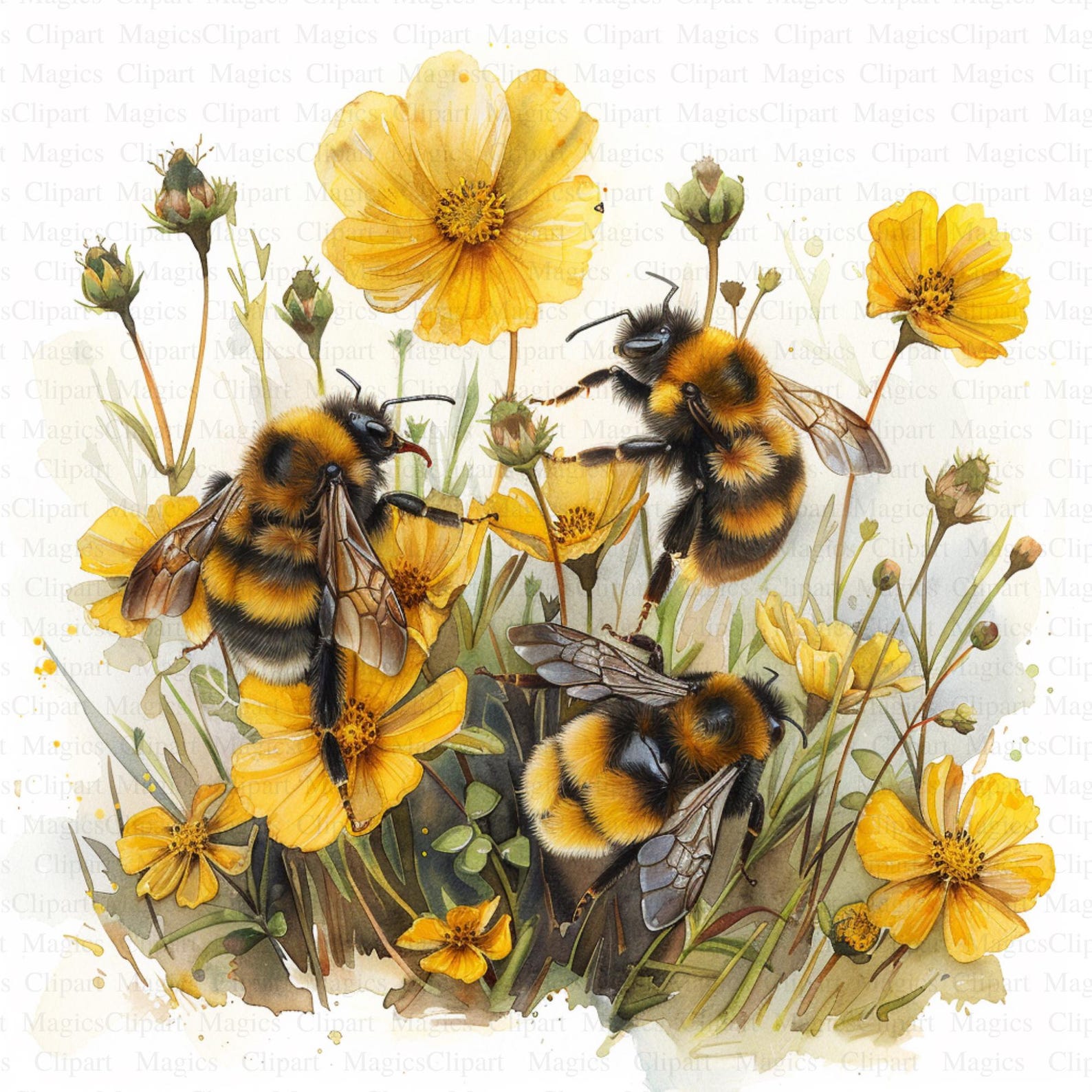 Buzzing Bees Clipart 5 High Quality Jpgs Digital Download Bee Clipart ...