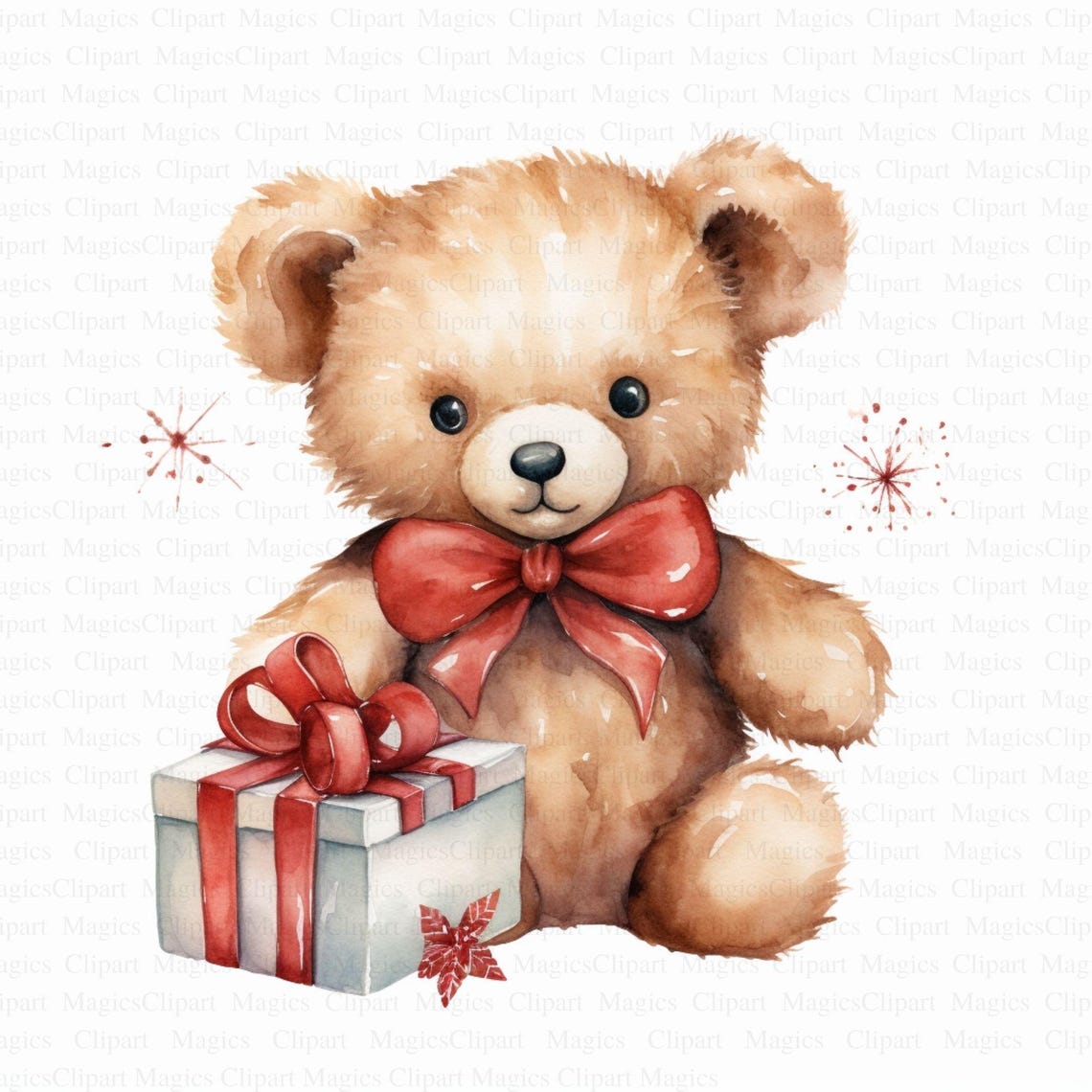 Christmas Teddy Bear Clipart 5 High Quality Jpgs Digital Download Card ...