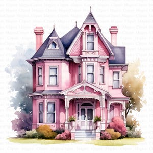 Pink Houses Clipart 5 High Quality Jpgs Sea Art Digitaldownload Digital ...