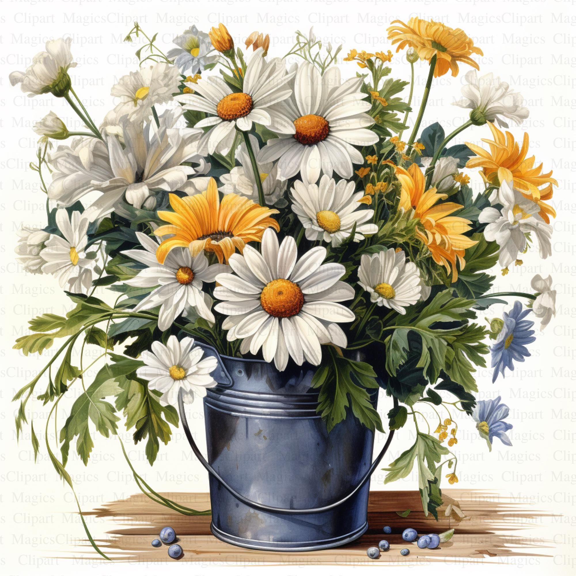 Flower Bucket Clipart 5 High Quality Jpgs Digital Download Digital ...