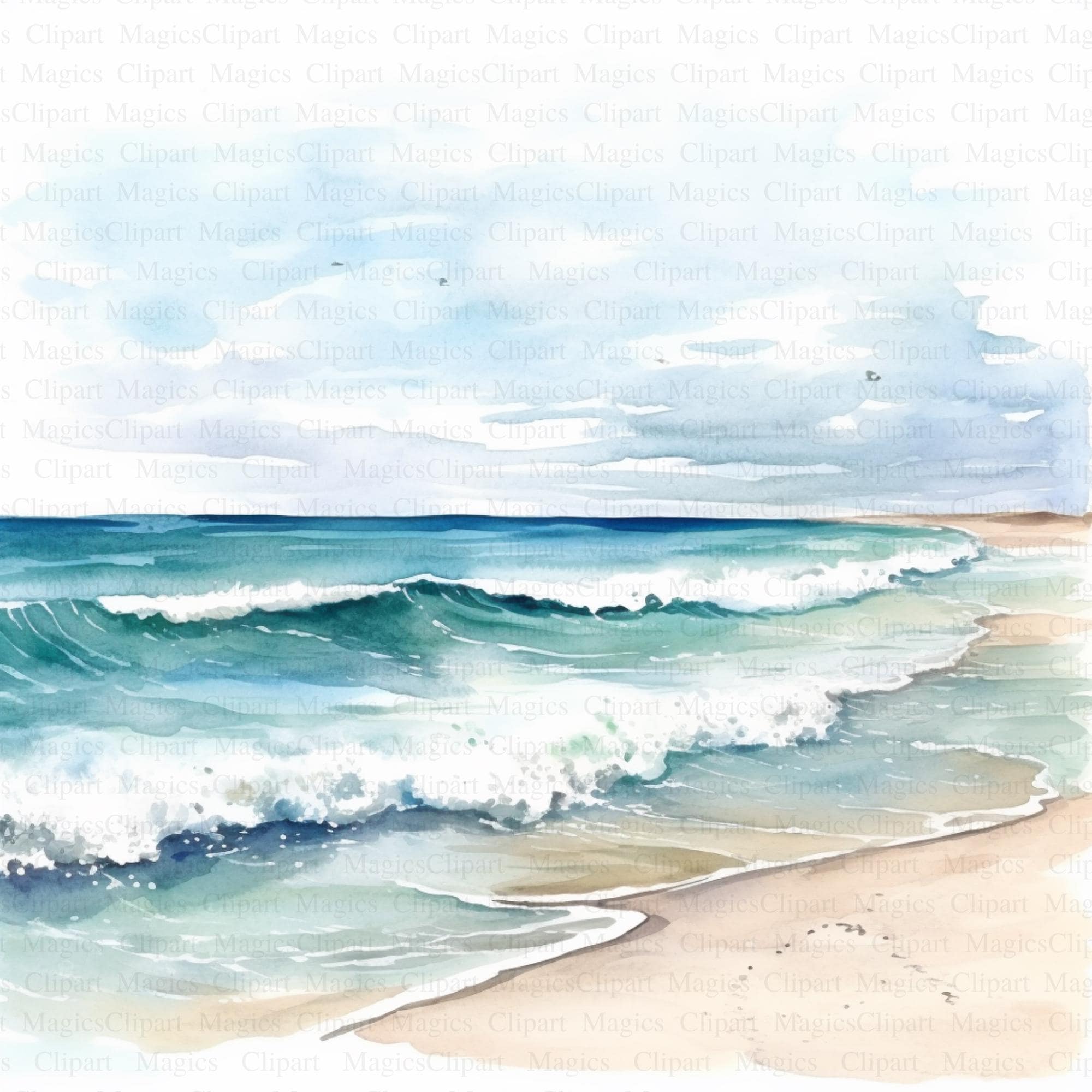 Watercolor Coastal Beach Ocean Clipart | 5 High Quality Jpgs | Digital ...