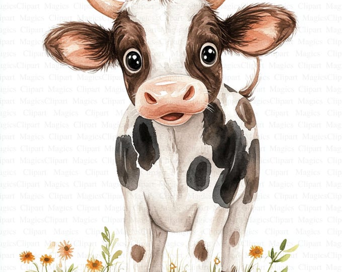 18 Cow Clipart, Farm Landscape, Printable Watercolor Clipart, Paper ...