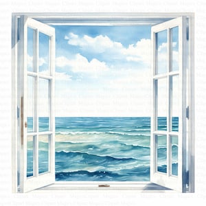 Window Ocean View Clipart 5 High Quality Jpgs Digitaldownload Window to ...