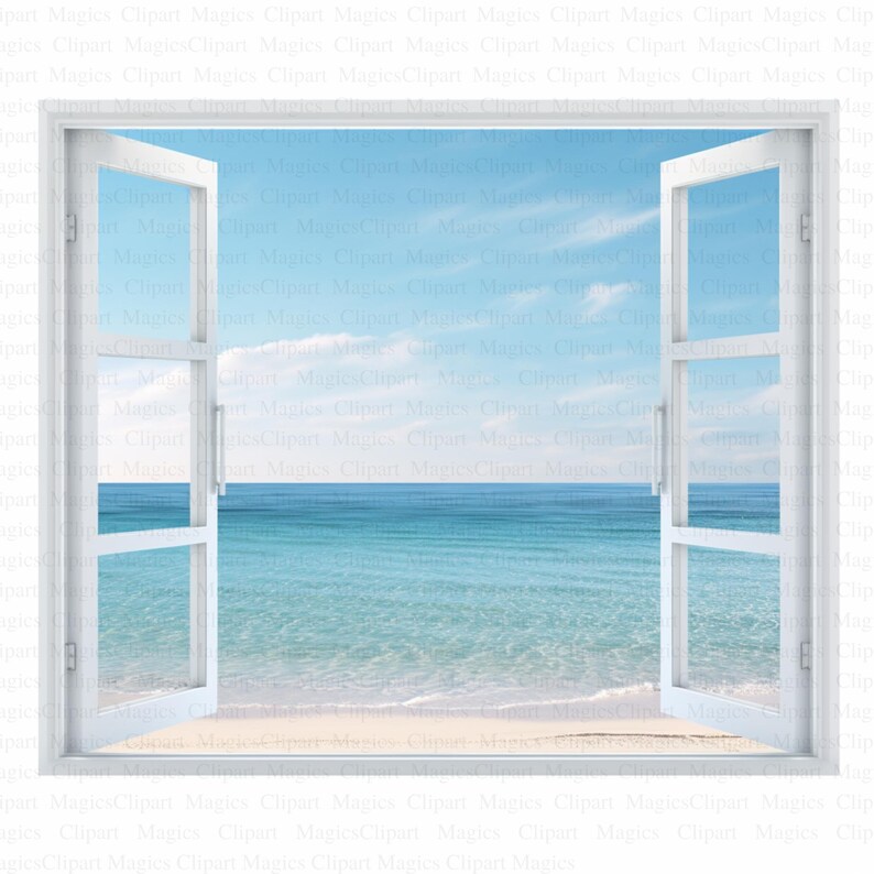 Window Ocean View Clipart 5 High Quality Jpgs Digitaldownload Window to ...