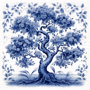 Blue Delft Trees Clipart 5 High Quality Jpgs Digital Download Vintage ...