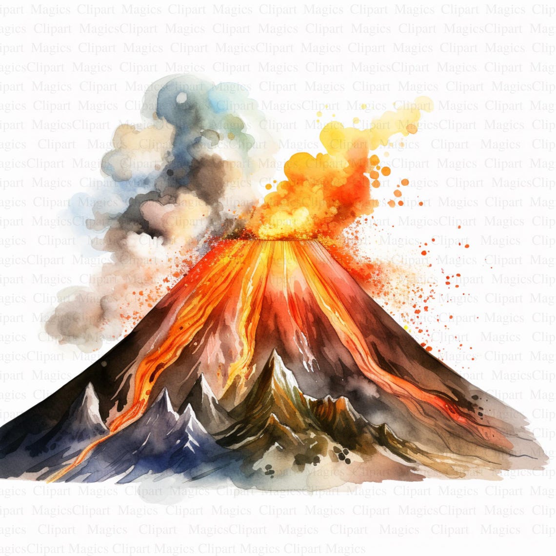 Watercolor Volcano Clipart 5 High Quality Jpgs Digital Download Card ...