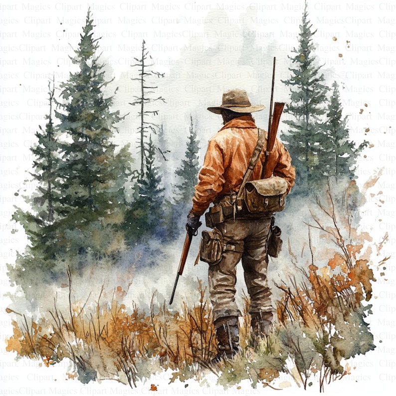 Hunter in Forest Clipart | 5 High Quality Jpgs | Digital Download ...