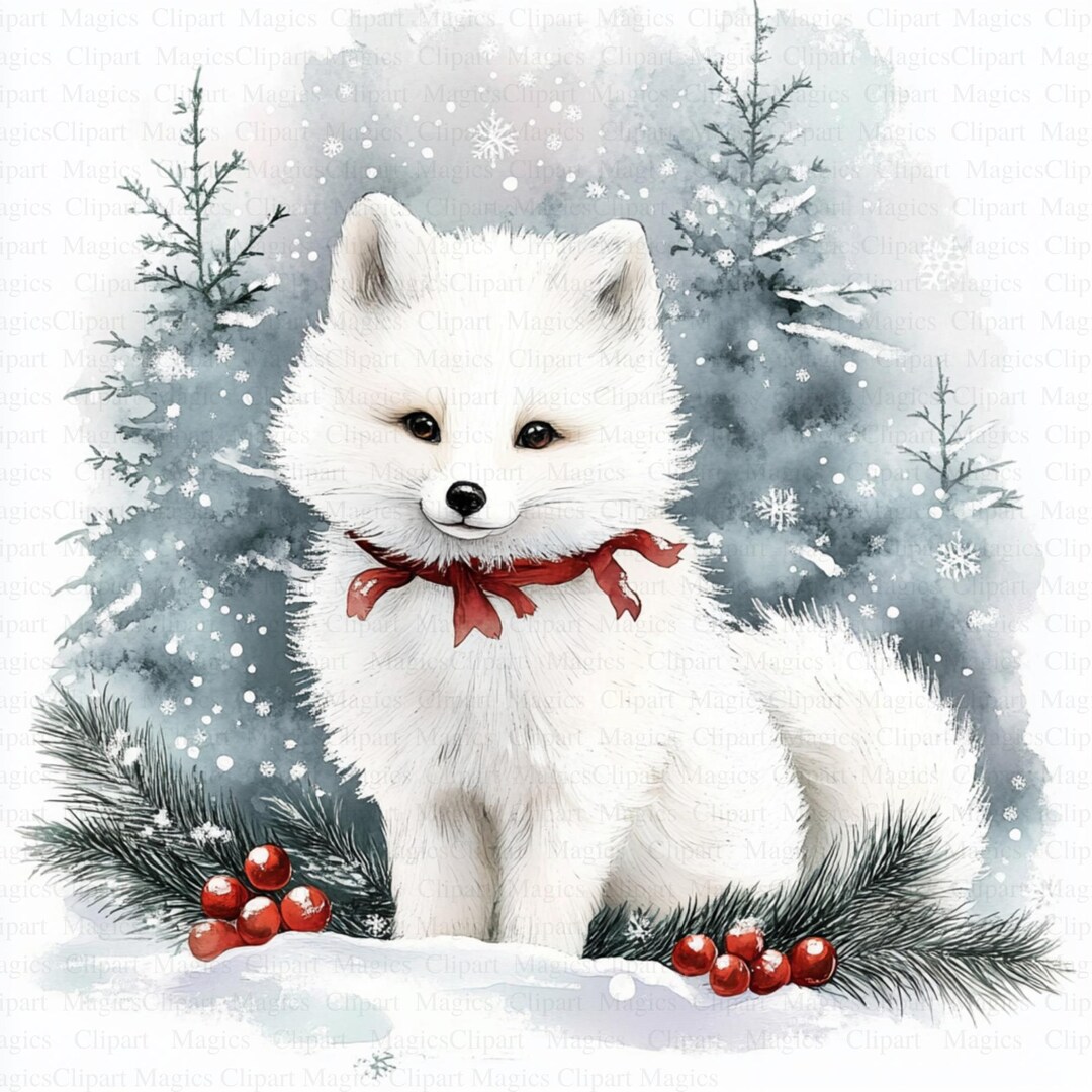 Christmas Arctic Fox Clipart | 5 High Quality Jpgs | Digital Download ...