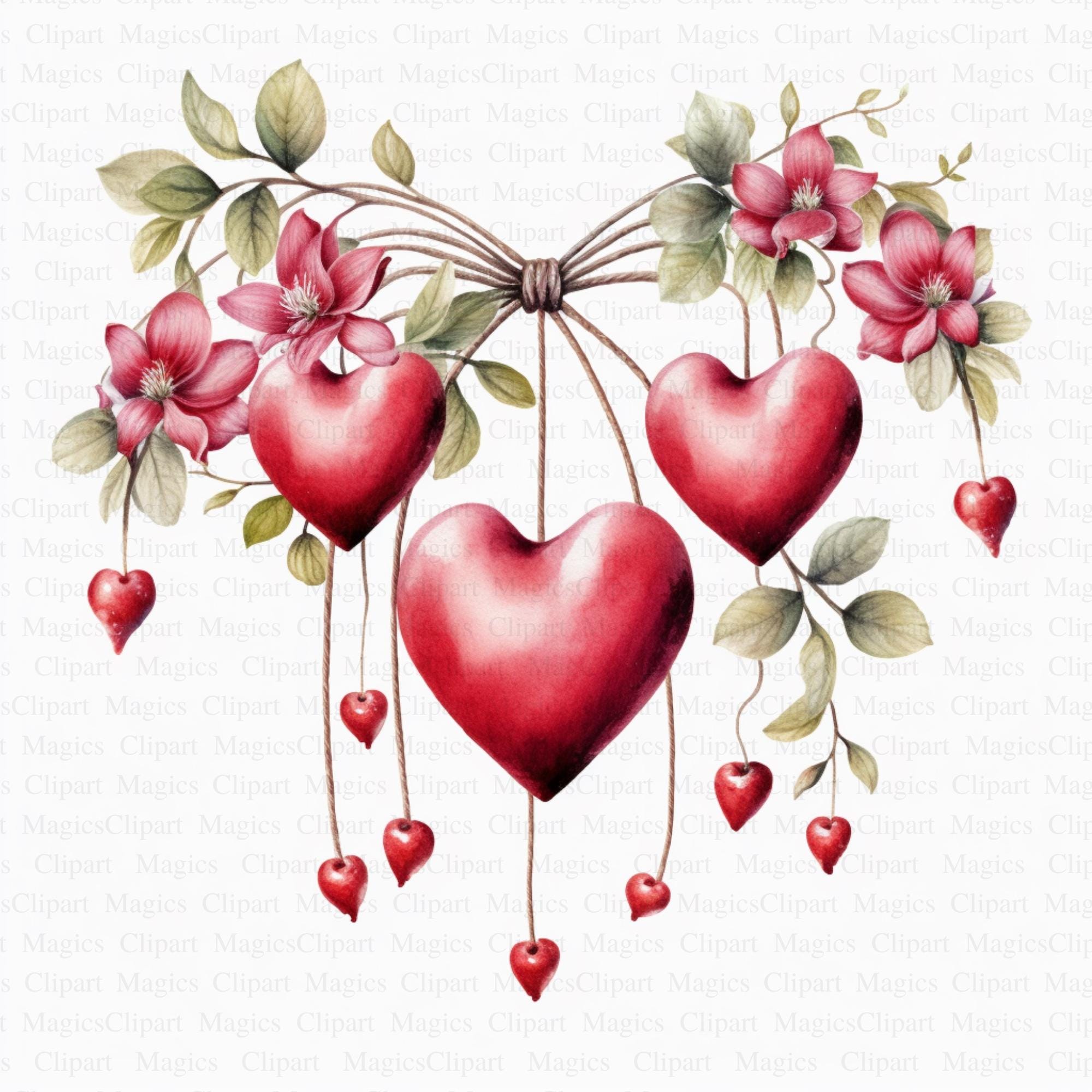 Hanging Hearts Clipart | 5 High Quality Jpgs | Digital Download | Card ...