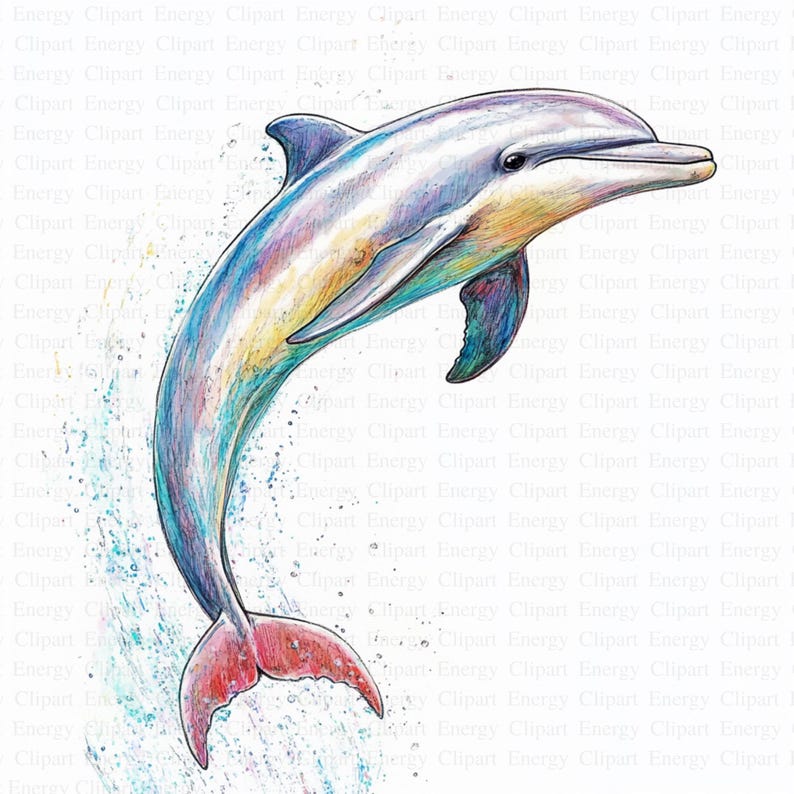 Colorful Dolphins Clipart | 5 High Quality Jpgs | Digital Download ...