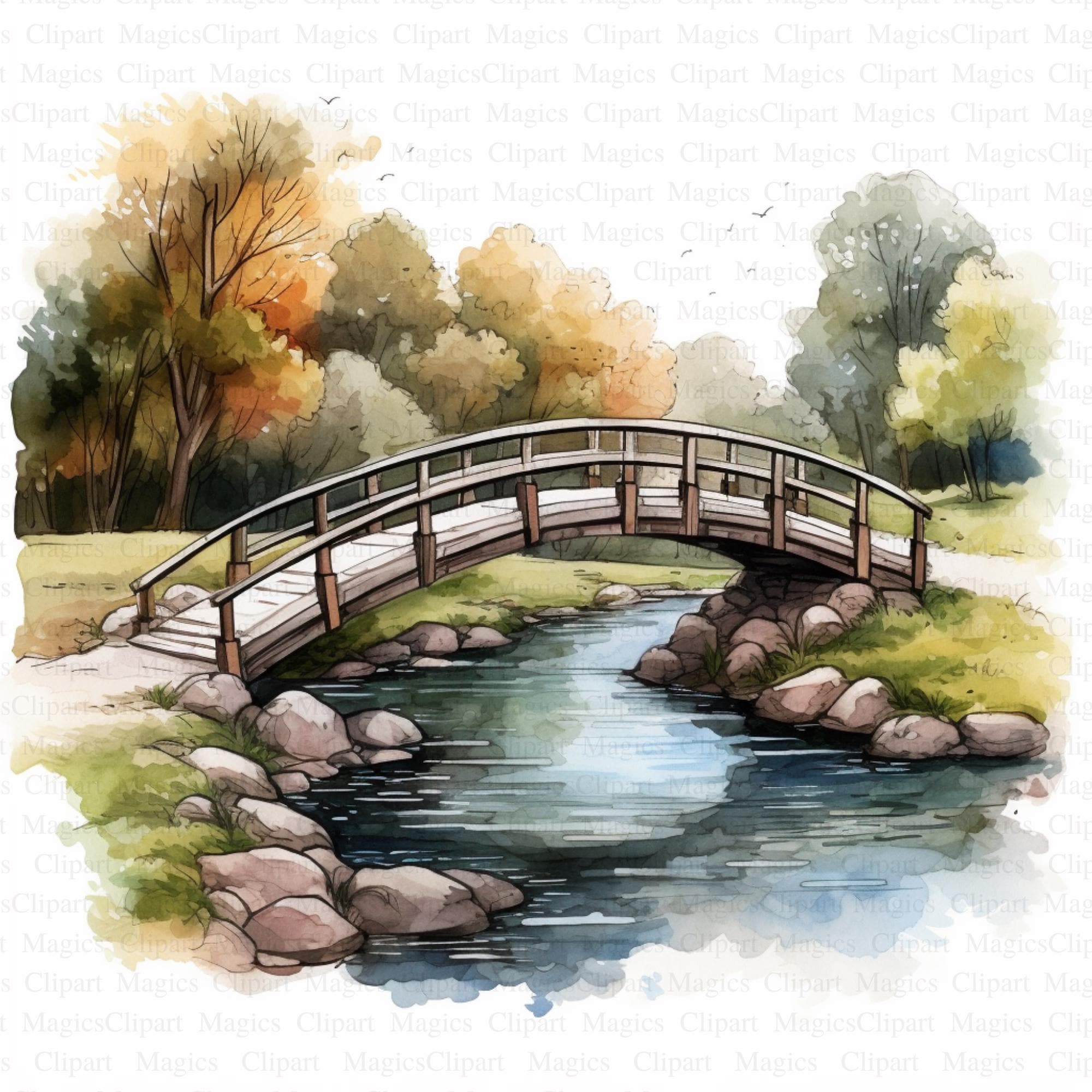 Bridge on River Clipart 5 High Quality Jpgs Instant Digital Download ...