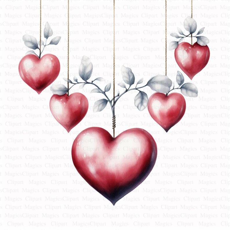 Hanging Hearts Clipart 5 High Quality Jpgs Digitaldownload Digital ...