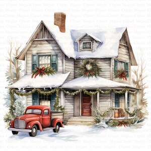 Christmas Farmhouse Clipart | 5 High Quality Jpgs | Digital Download ...