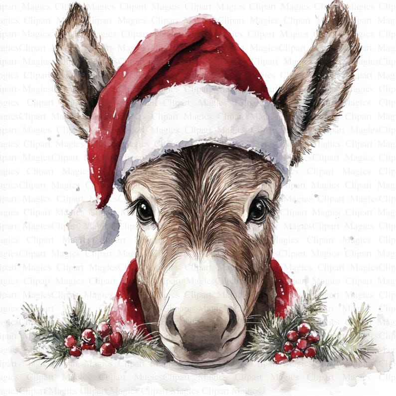 Donkey With Santa Hat Clipart 5 High Quality Jpgs Digital Download ...