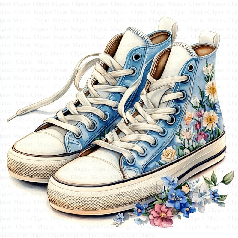 Vintage Floral Sneakers Clipart | 5 High Quality Jpgs | Digital ...