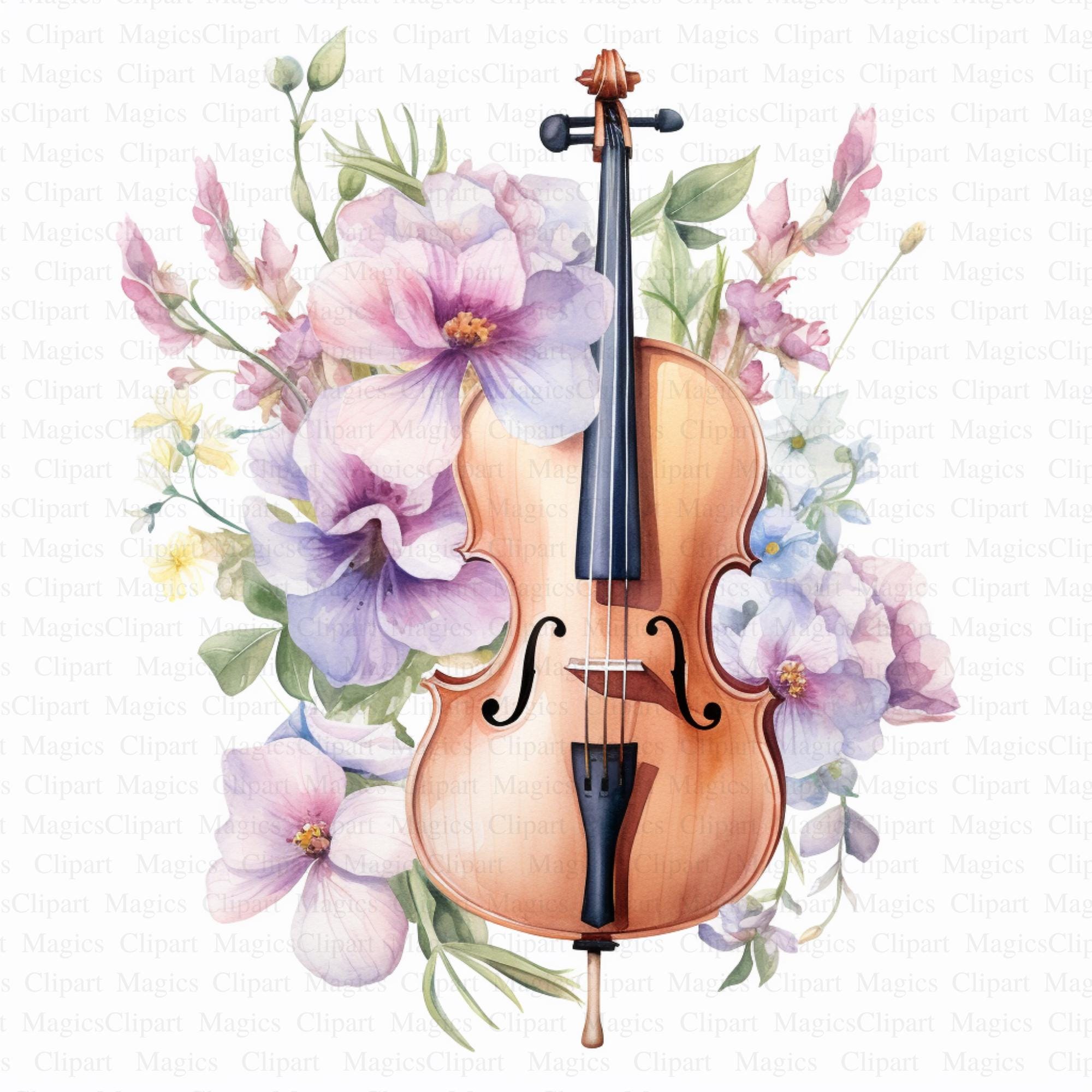 Cello Sketches Clipart 5 High Quality Jpgs Digital Download Card Making ...