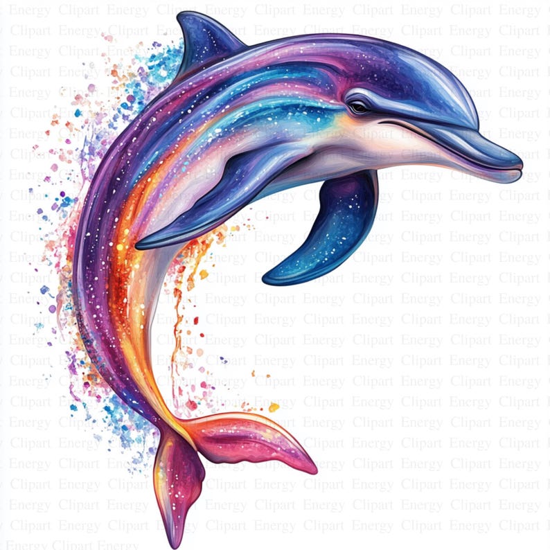 Colorful Dolphins Clipart | 5 High Quality Jpgs | Digital Download ...