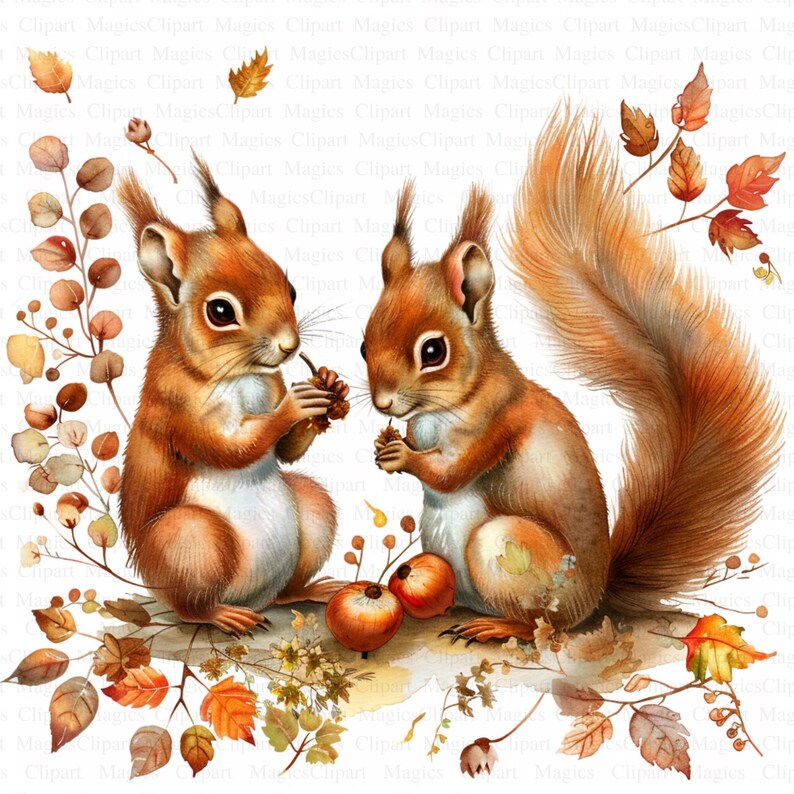 Watercolor Squirrels Clipart | Autumn Jpgs (digital Download) - Etsy