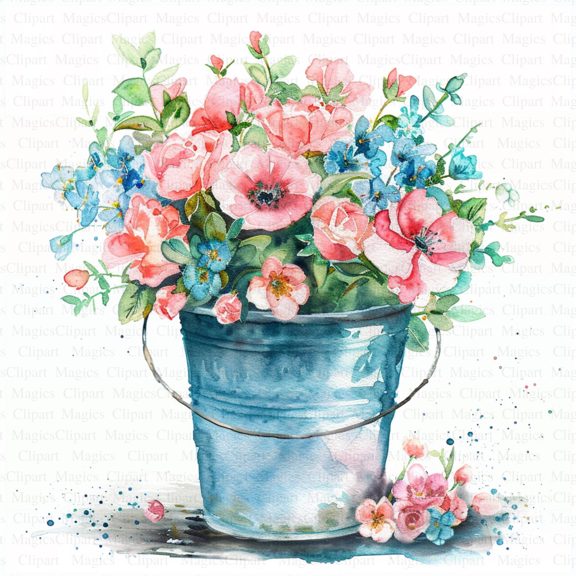 Flower Bucket Clipart 5 High Quality Jpgs Digital Download Digital ...