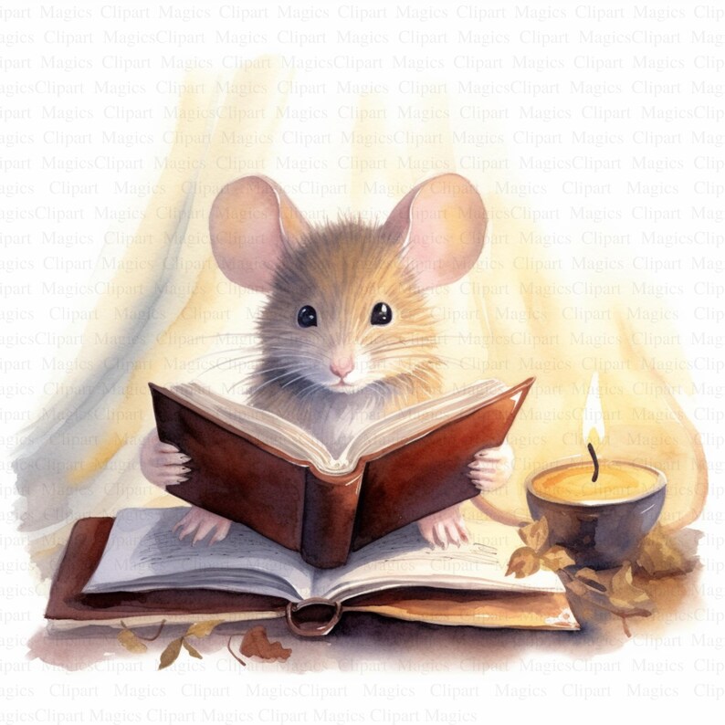 Mouse Reading Book Clipart 5 High Quality Jpgs Digital Download Wall ...