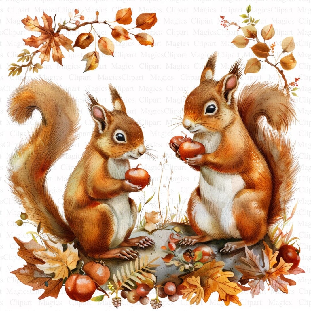 Watercolor Squirrels Clipart 5 High Quality Jpgs Digitaldownload Card ...