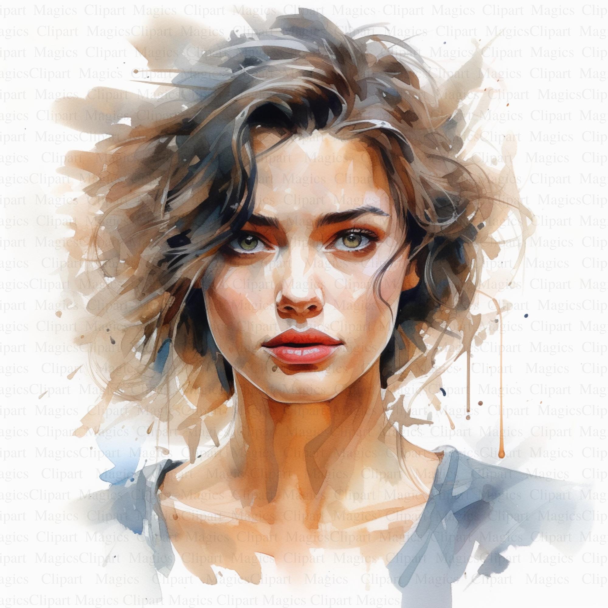 Watercolor Woman Portrait Clipart | Expressive Face Art (digital ...