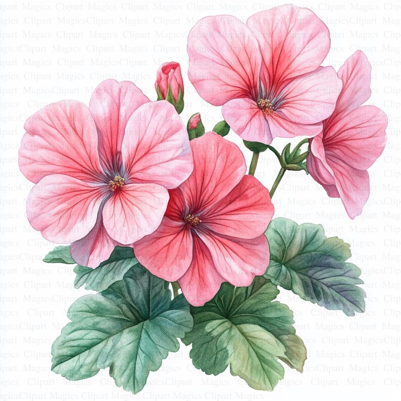 Geranium Clipart 5 High Quality Jpgs Digitaldownload Card Making Botanical Art journaling ...