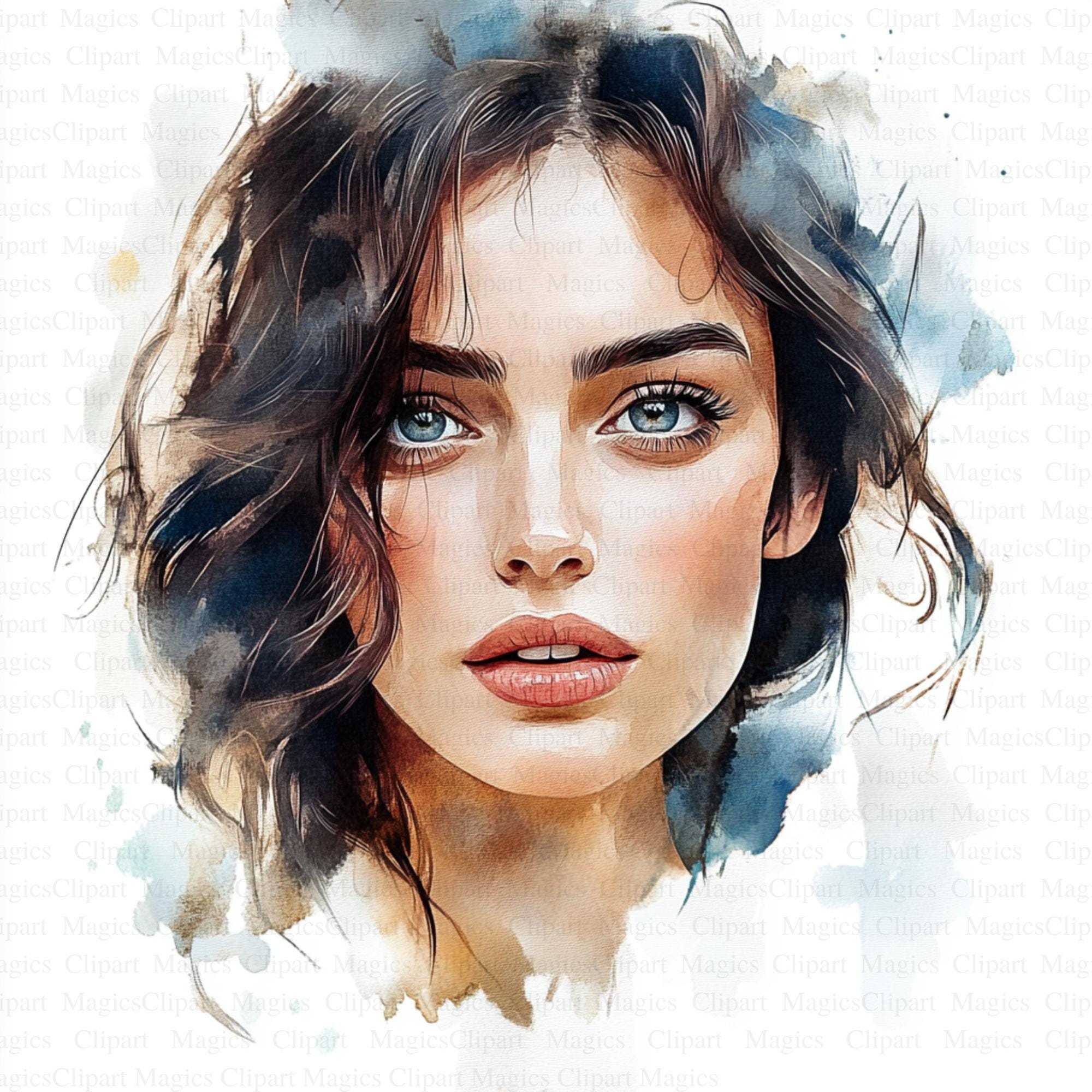 Watercolor Woman Portrait Clipart | Expressive Face Art (digital ...