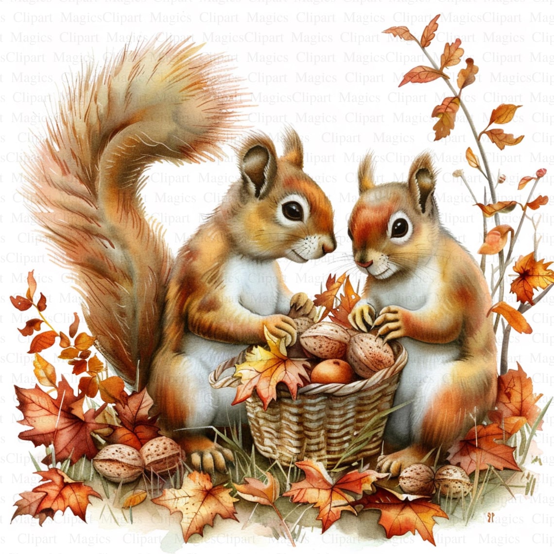 Watercolor Squirrels Clipart 5 High Quality Jpgs Digitaldownload Cute ...