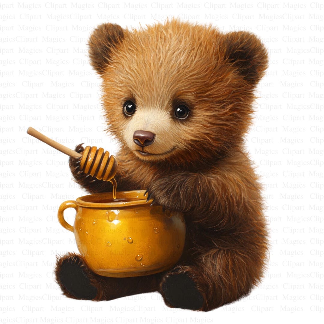 Watercolor Bear Cub With Honeypot Clipart 5 High Quality Jpgs ...