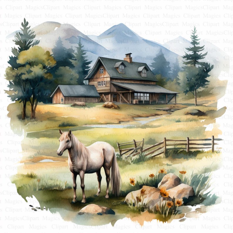Watercolor Countryside Animals Clipart 5 High Quality Jpgs ...